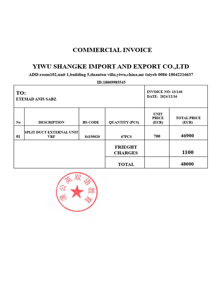 Commercial Invoice for Import/Export | PDF