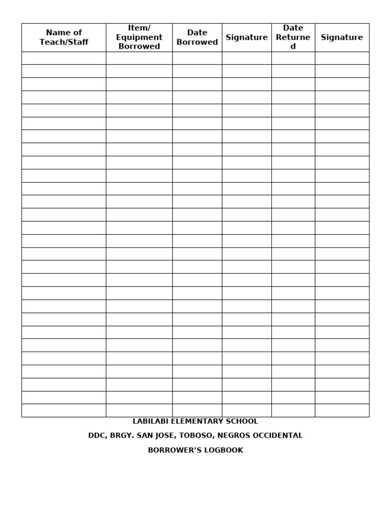 Borrower's Logbook Template | PDF