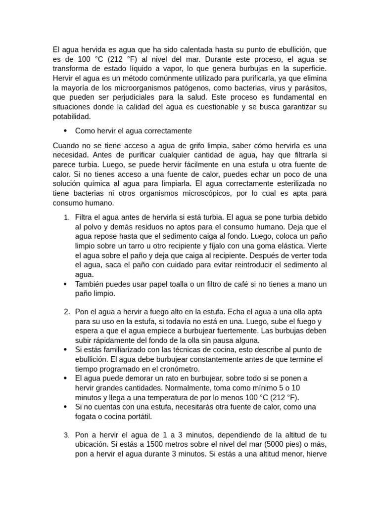 Cómo hervir agua para purificarla | PDF | Agua | Hirviendo