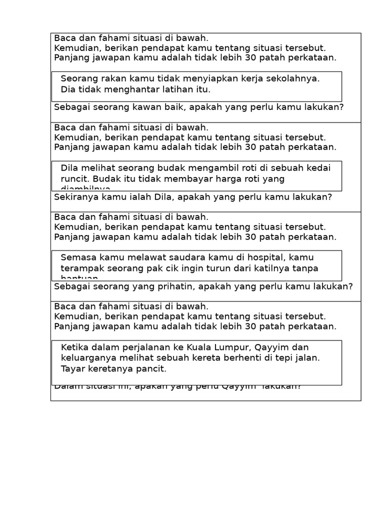 Baca dan fahami situasi di bawa1 BM | PDF