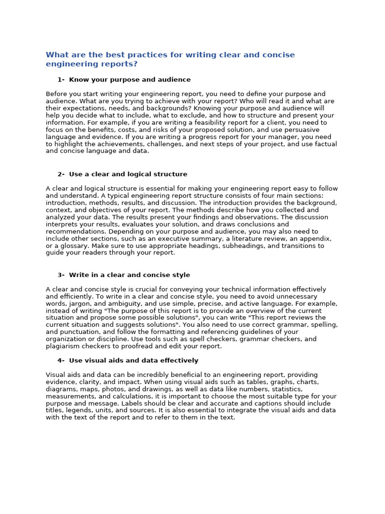 Best Practices For Engineering Reports Pdf Information Engineering