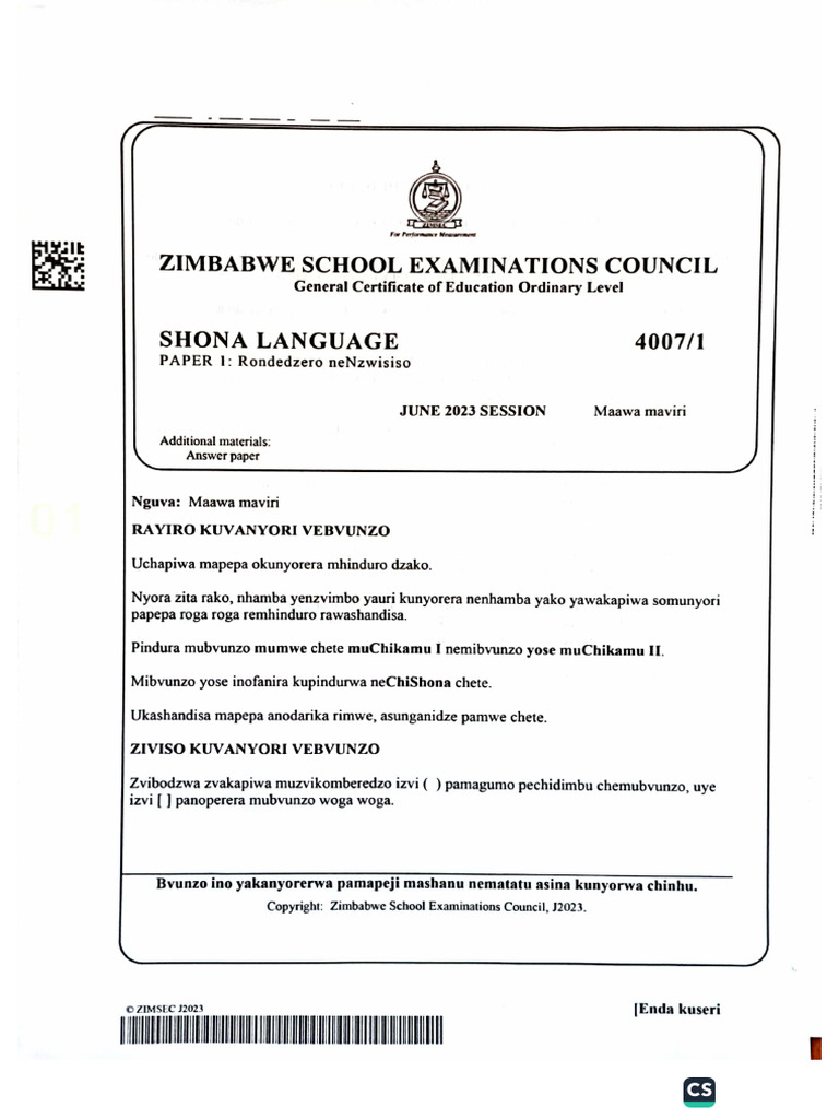 June Shona Language O Level P1 | PDF