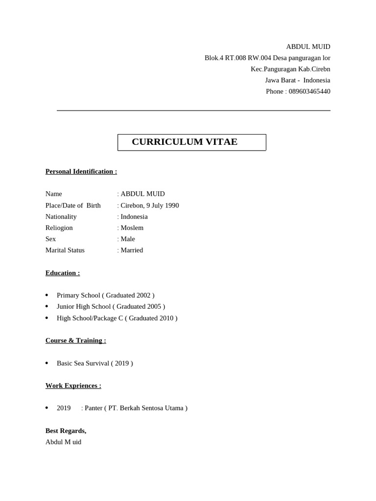 CV ABDUL MUID | PDF