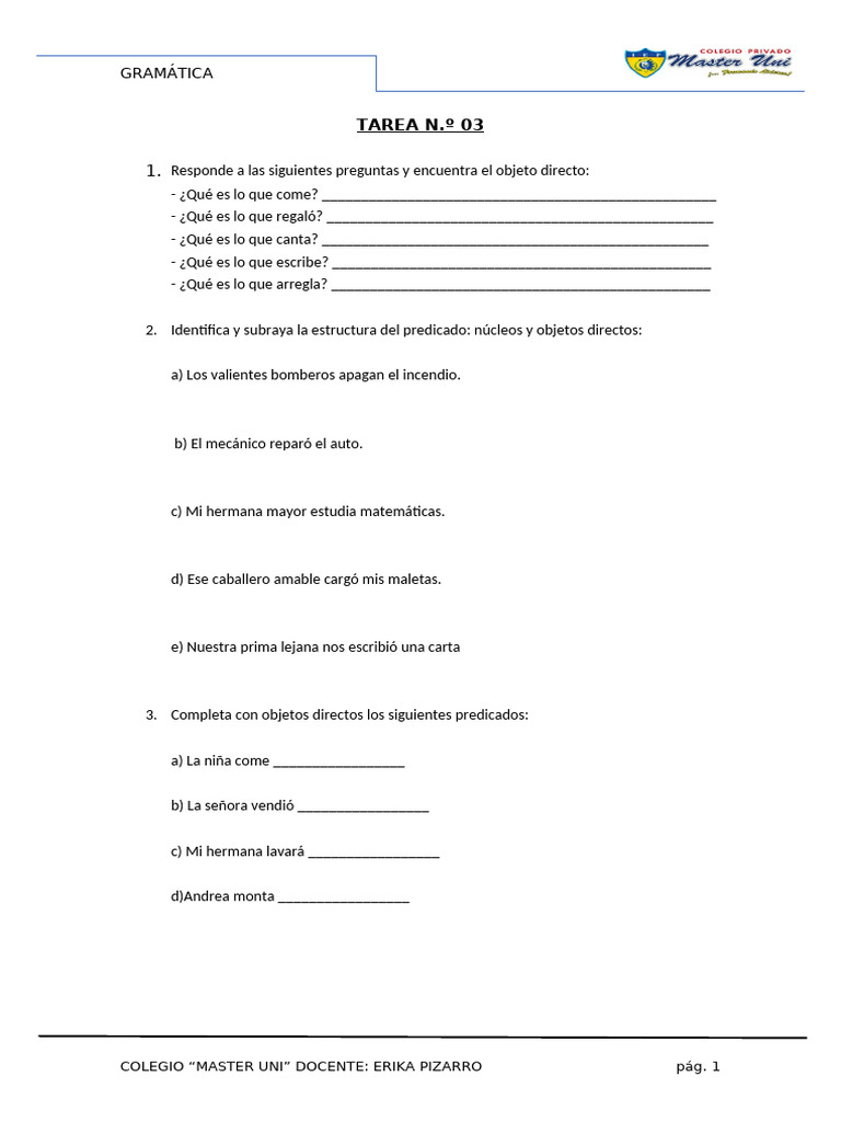 Identificación de Complementos Directos | PDF
