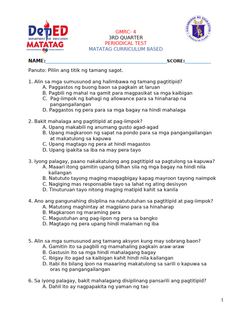 PT - G4 Matatag GMRC 4 - Q3 V3 | PDF