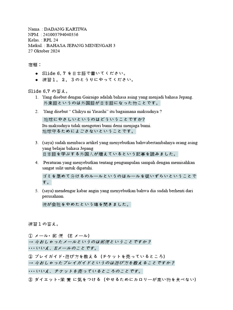 DADANG (Tugas 3 Bahasa Jepang Menengah 3) | PDF