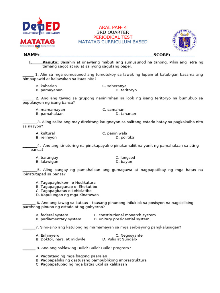 3RD Quarter Periodical Test 2025 | PDF