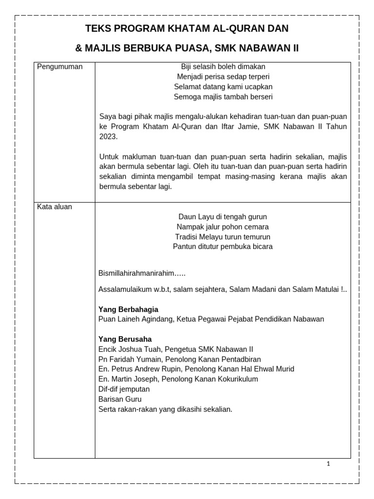TEKS PROGRAM KHATAM AL-QURAN DAN BERBUKA PUASA | PDF