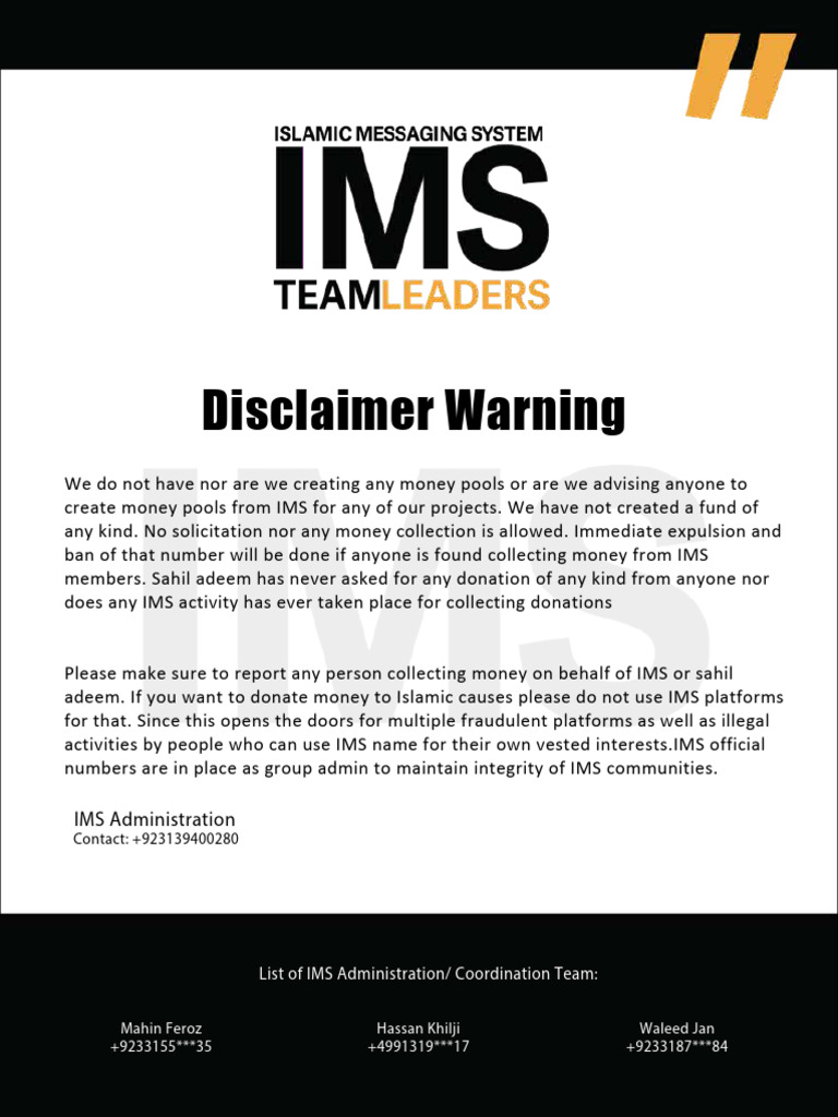 IMS-Disclaimer Warning | PDF