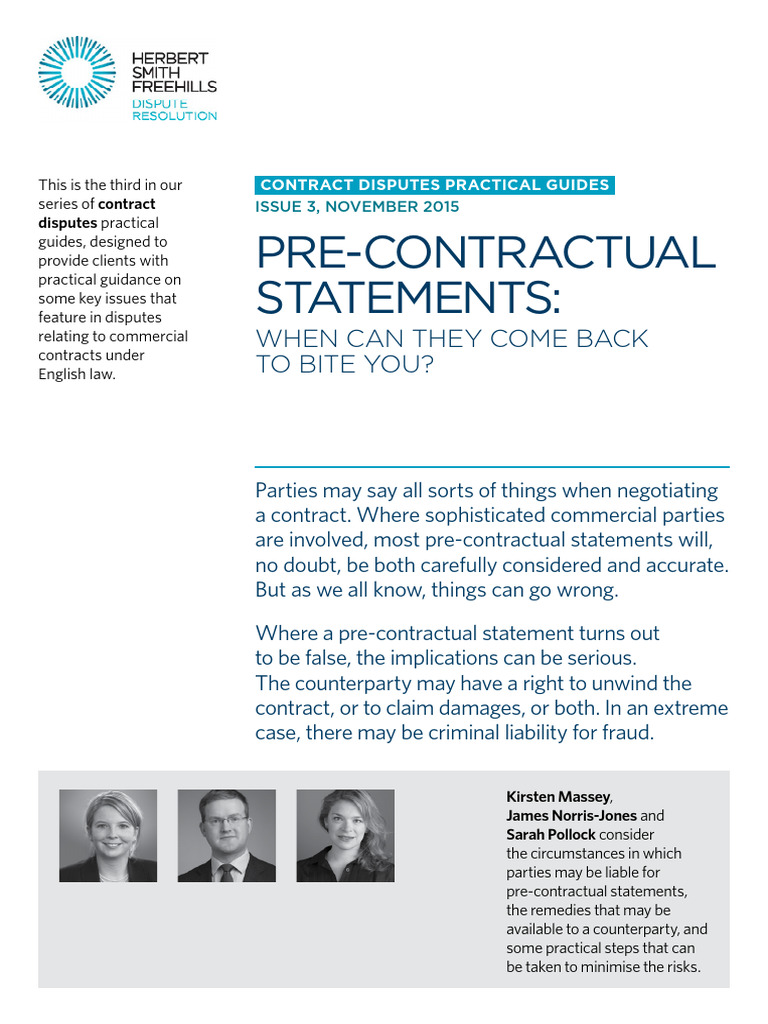 Pre-Contractual Statements Risks Guide | PDF | Misrepresentation | Damages