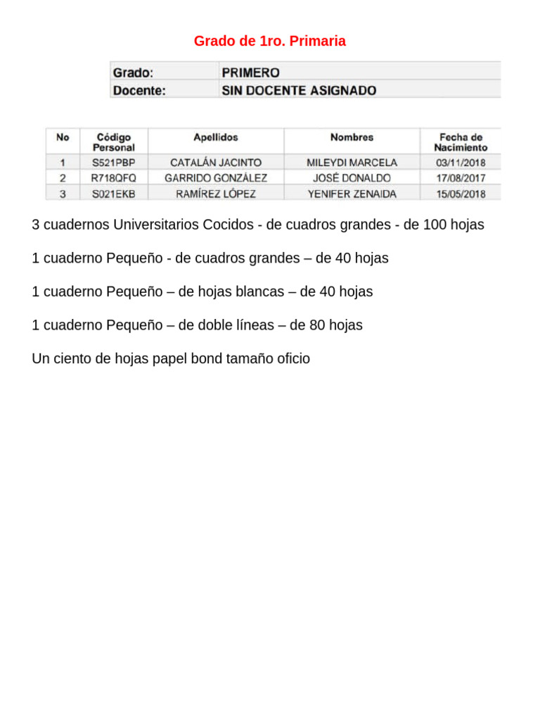 Grado 1ro | PDF