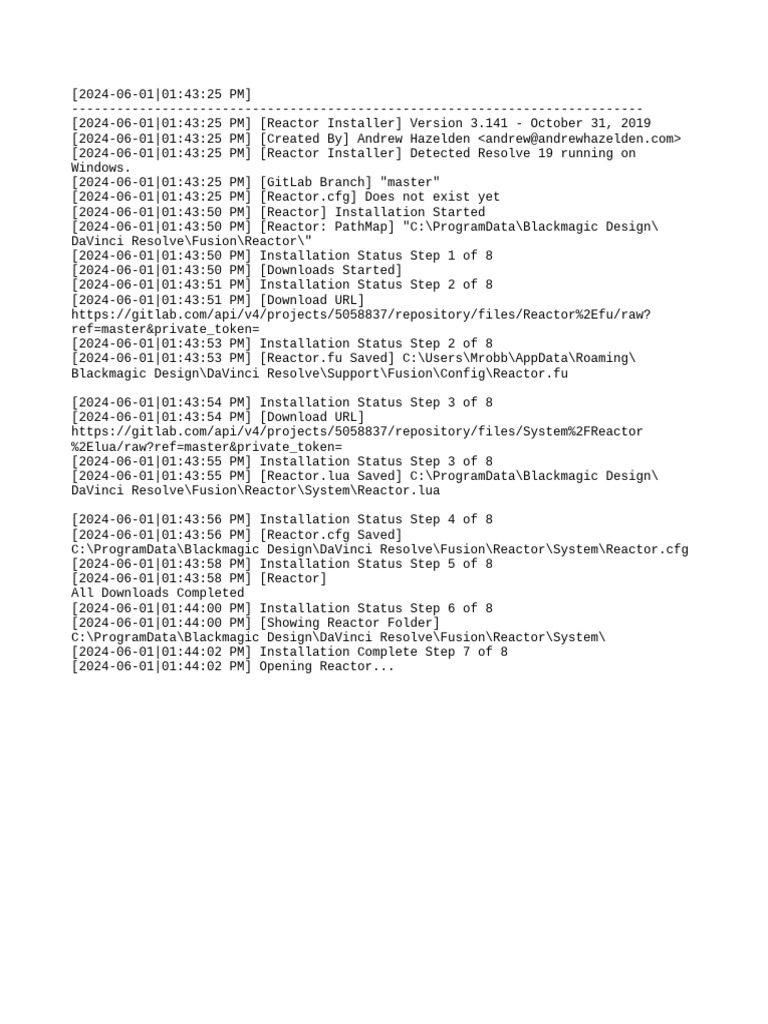 Reactor Install Log | PDF