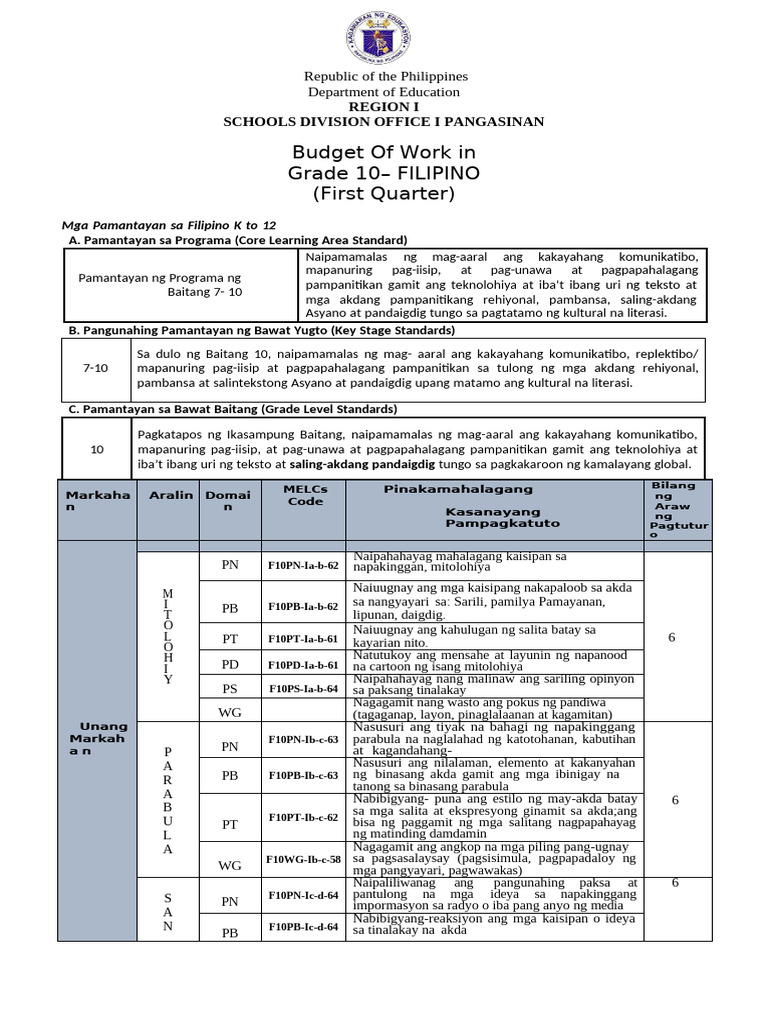 Bow Filipino 10 1st Quarter - Compress | PDF
