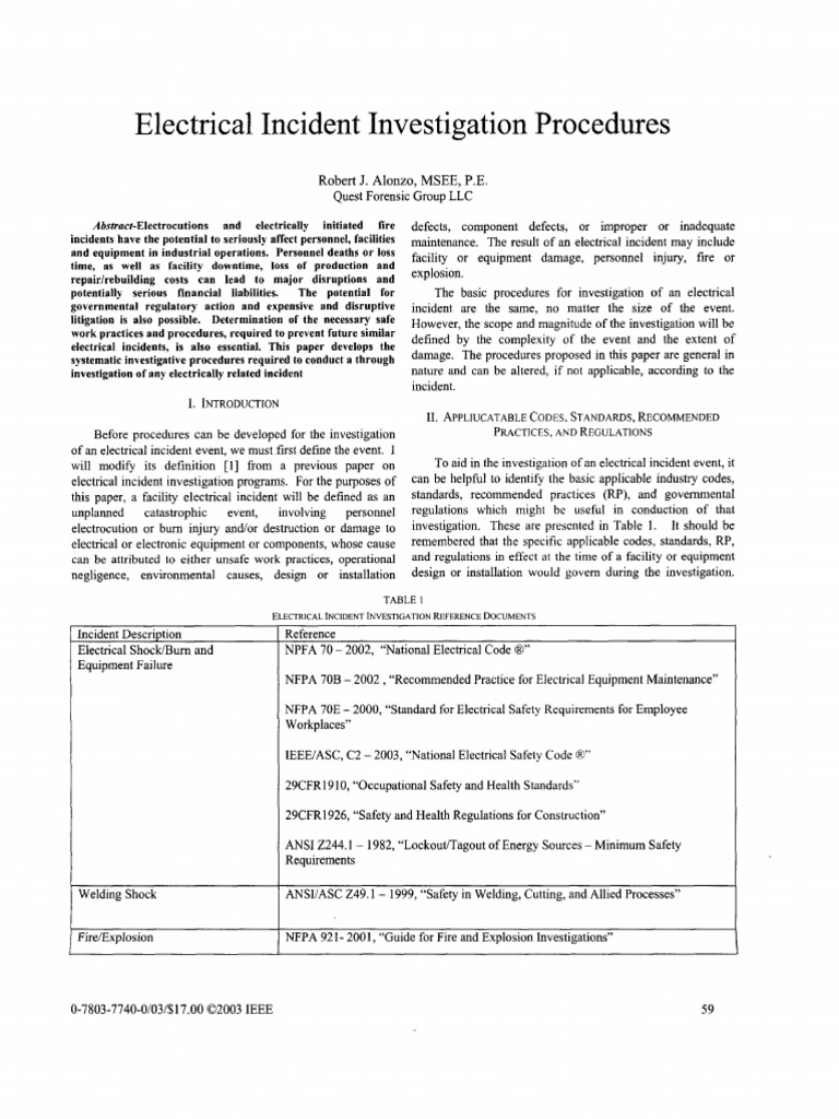 Electrical Incident Investigation Guide | PDF | Hypothesis | Witness