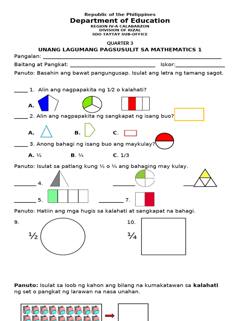 Q4 1st SUMMATIVE TEST IN MATH 1 | PDF