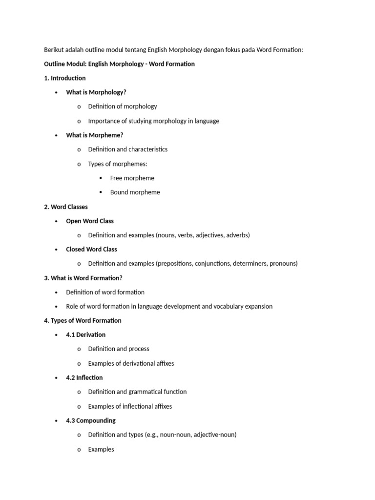 Outline Modul Morphology | PDF | Word | Morphology (Linguistics)