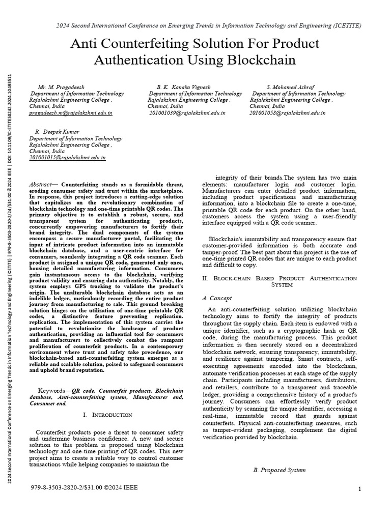 Anti Counterfeiting Solution For Product Authentication Using ...