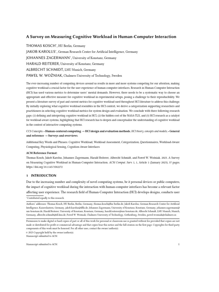 A Survey On Measuring Cognitive Workload in Human Computer Interaction ...