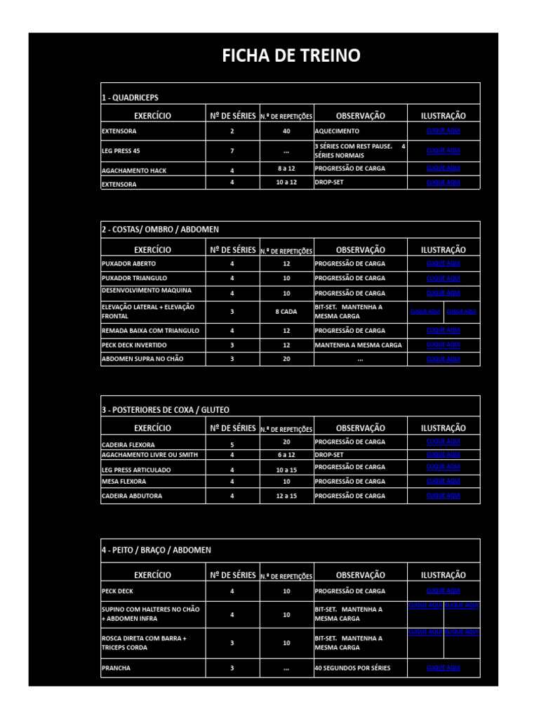 FICHA DE TREINAMENTO - XLSX - Planilha1 | PDF