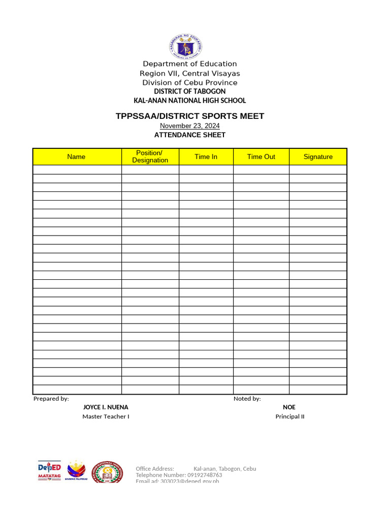 November Sports Attendance Sheet | PDF