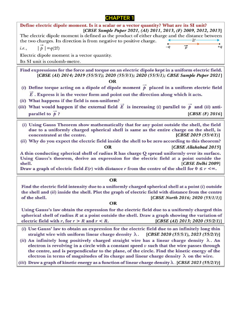 248307927872259most Repeated Questions Physics Class 12 | PDF