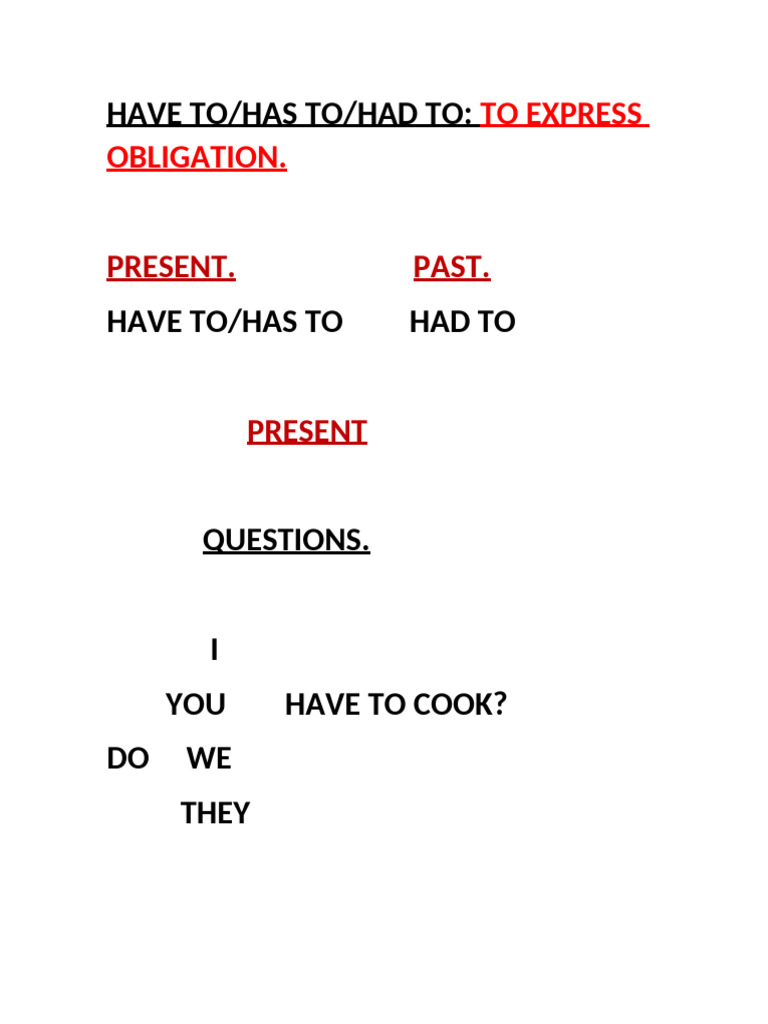 Obligation: Have To vs. Had To Exercises | PDF