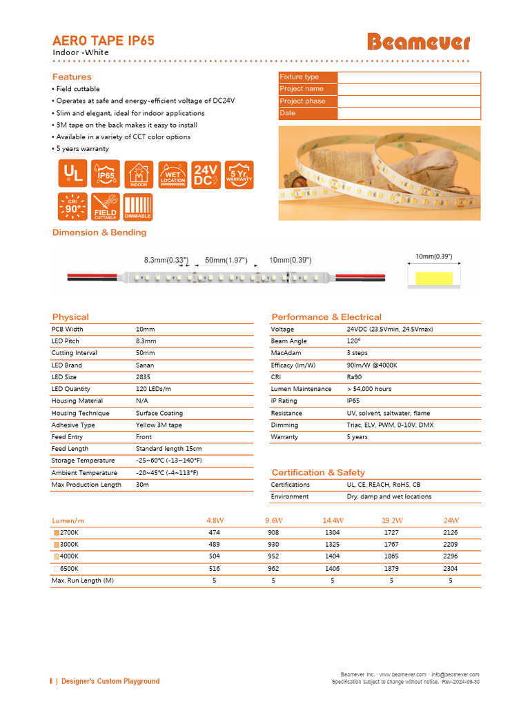 Spec Sheet - Aero Tape Ip65 (Rev.2024!9!30) | PDF | Electrical ...