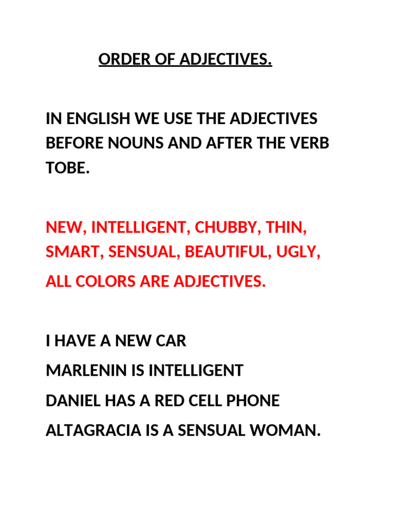 Order of Adjectives | PDF