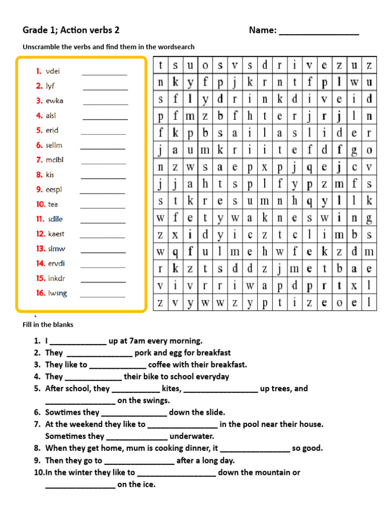 Grade 1 Action Verbs Ws 3 | PDF