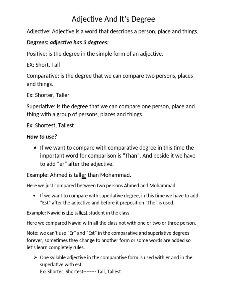 Adjectives and Degrees | PDF