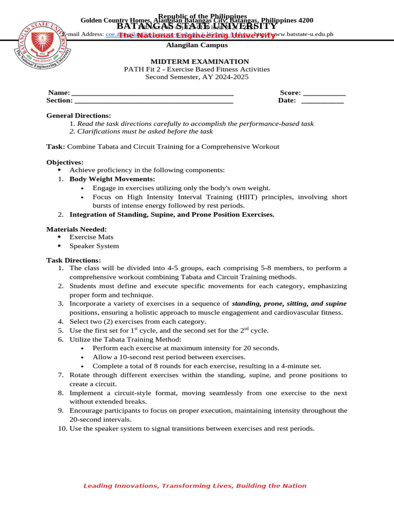 PATHFIT-2-MIDTERM-EXAM (2) Edit 2-26-25 | PDF | High Intensity Interval ...