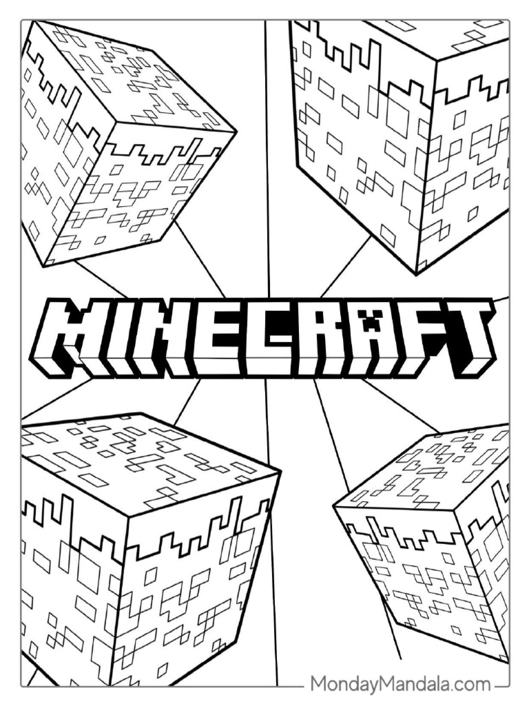 Minecraft Logo With Blocks Coloring Sheet | PDF