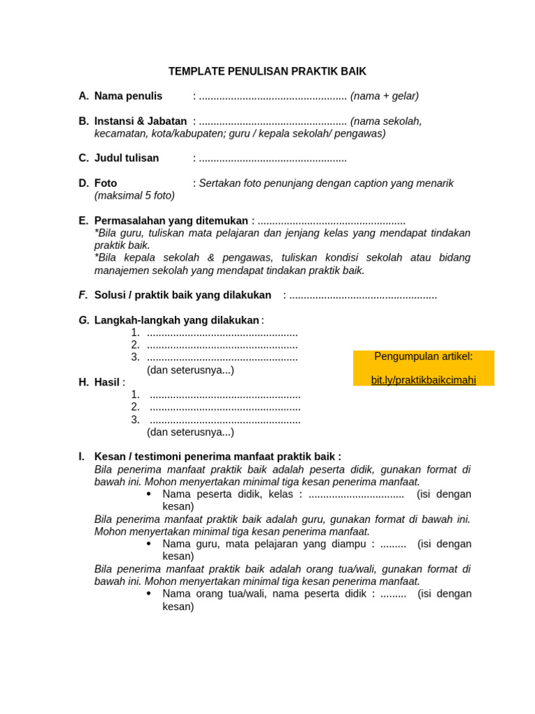 Format Template Artikel Praktik Baik Kota Cimahi | PDF