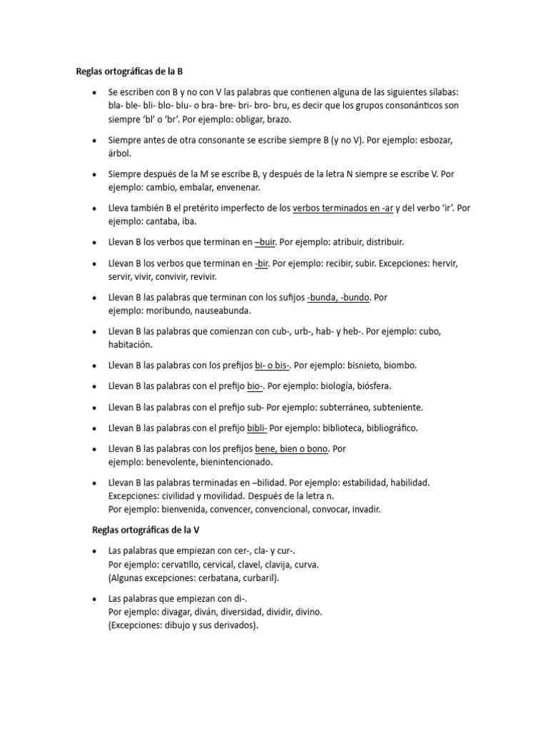 Reglas de uso de B y V en español | PDF | Mecánica del lenguaje | Gramática