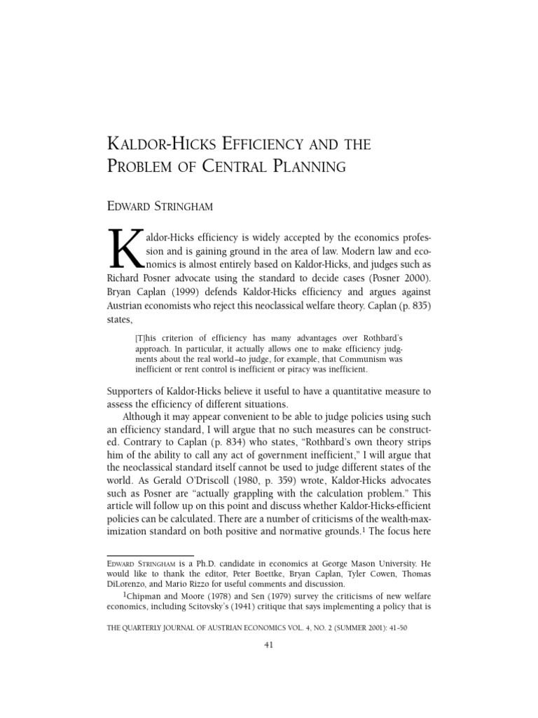 Stringham, Edward P. - Kaldor-Hicks Efficiency and The Problem of ...