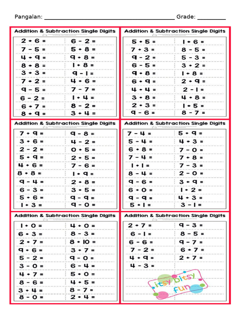 Addition and Subtraction | PDF