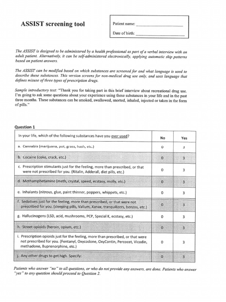 ASSIST Substance Abuse Screener | PDF
