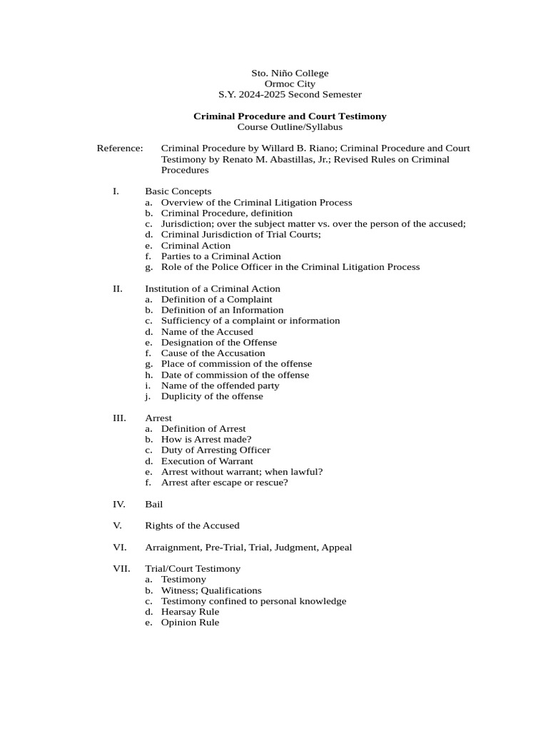 Crimpro Court Testimony Outline | PDF