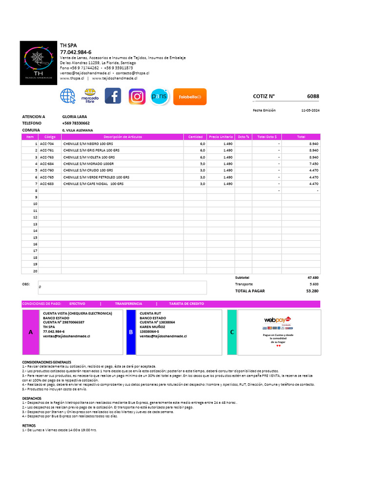 TH Spa 77.042.984-6: Cotiz #6088 | PDF