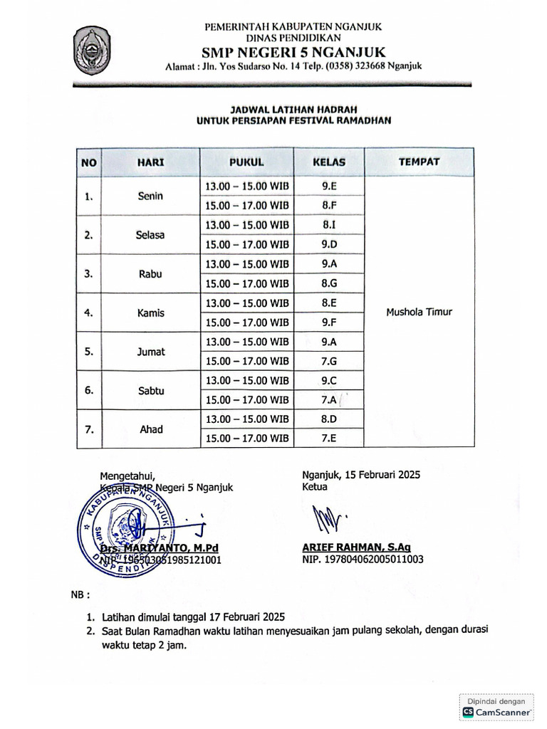 Jadwal Latihan Hadrah | PDF