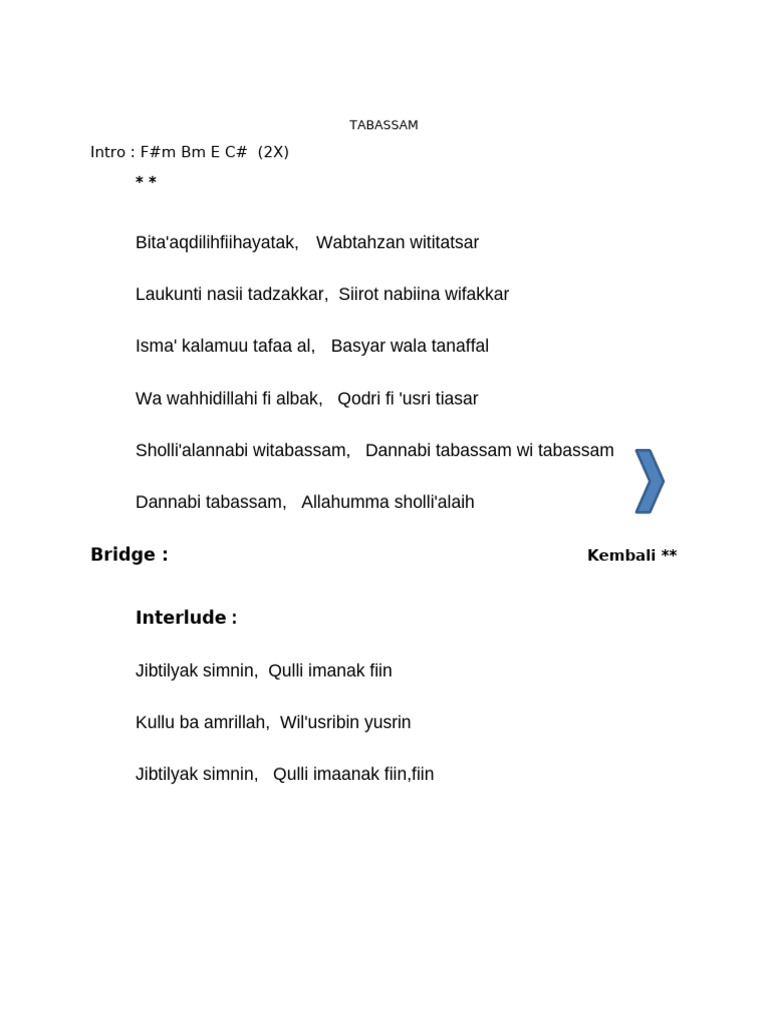 Lirik Tabassam Chord | PDF