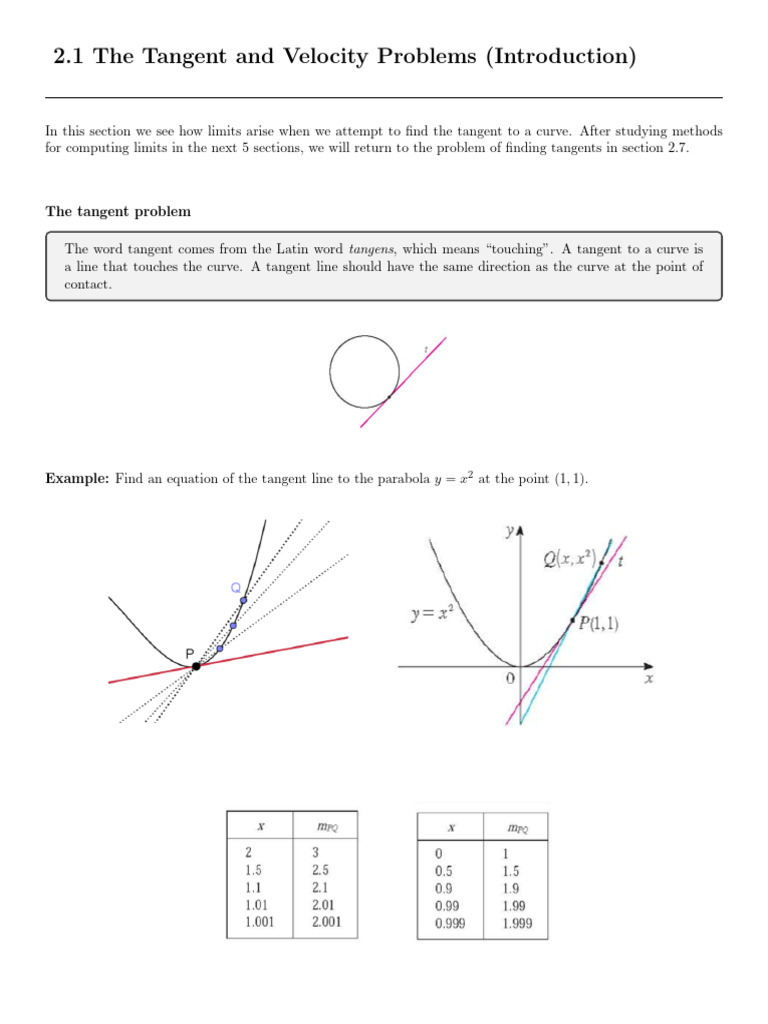 2.1 The Tangent and Velocity Problems (Introduction) | PDF