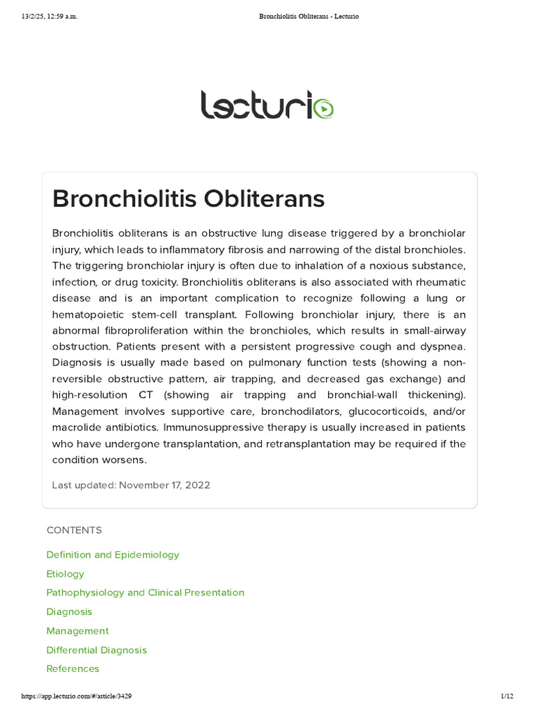 Bronchiolitis Obliterans - Lecturio | PDF | Lung | Chronic Obstructive ...