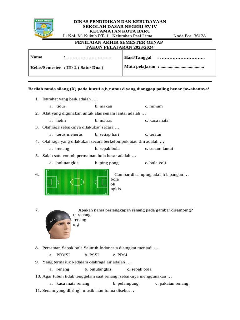 soal PAS PJOK kls 3 | PDF