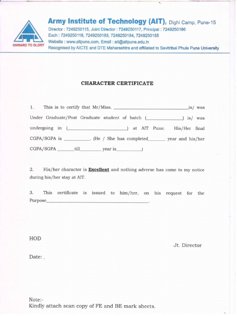 Character Certificate Format | PDF