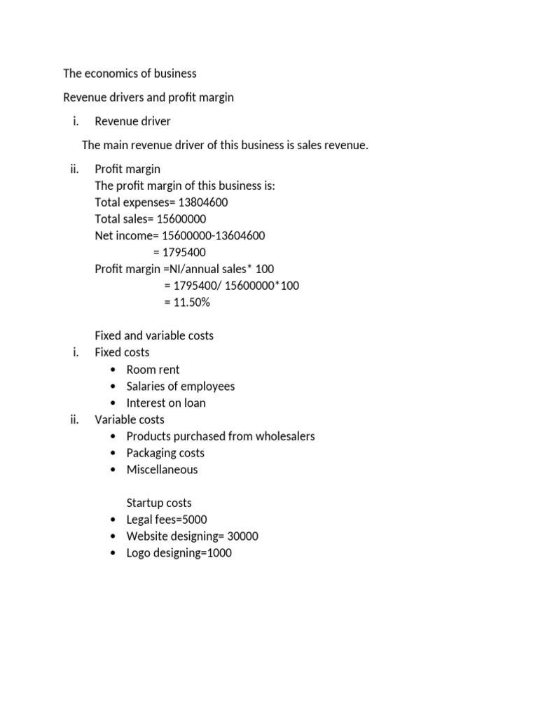 Revenue Drivers and Profit Margin | PDF