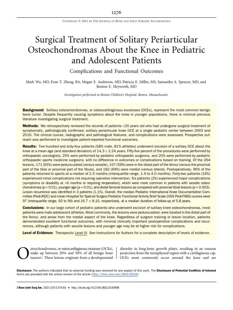 Surgical Treatment of Solitary Periarticular Osteochondromas About The ...