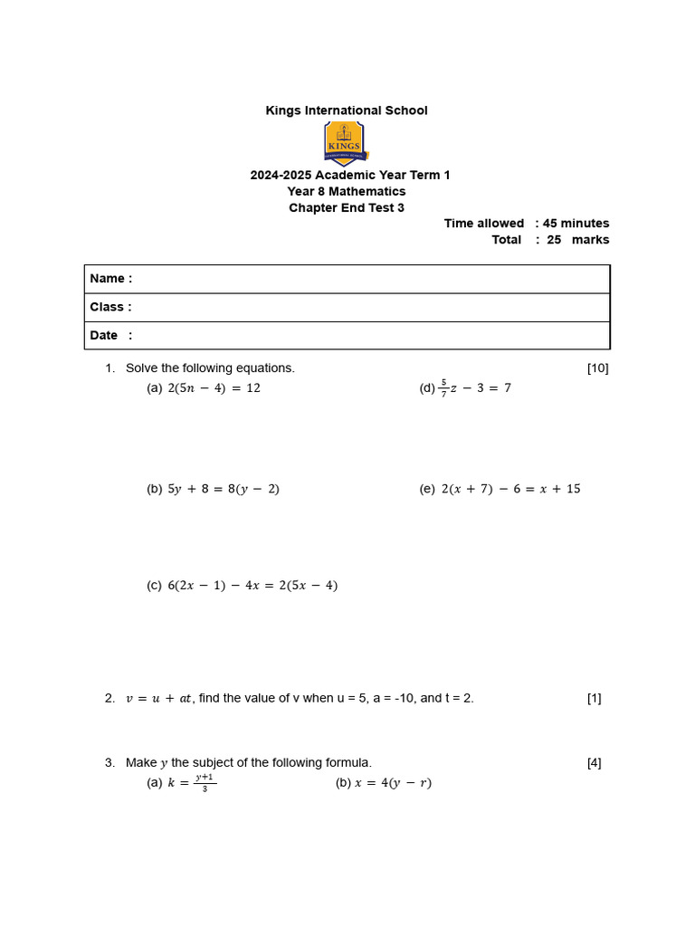 Y8-Term1-Maths-CET3 | PDF