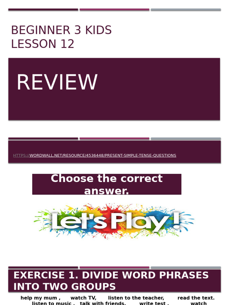 Beginner 3 Kids Lesson 12 | PDF | Linguistic Morphology | Syntax