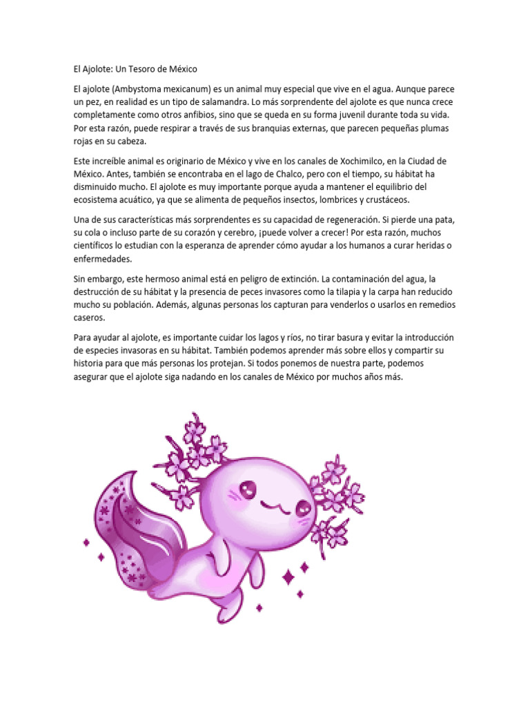 Ajolote: Guardian del Ecosistema Acuático | PDF